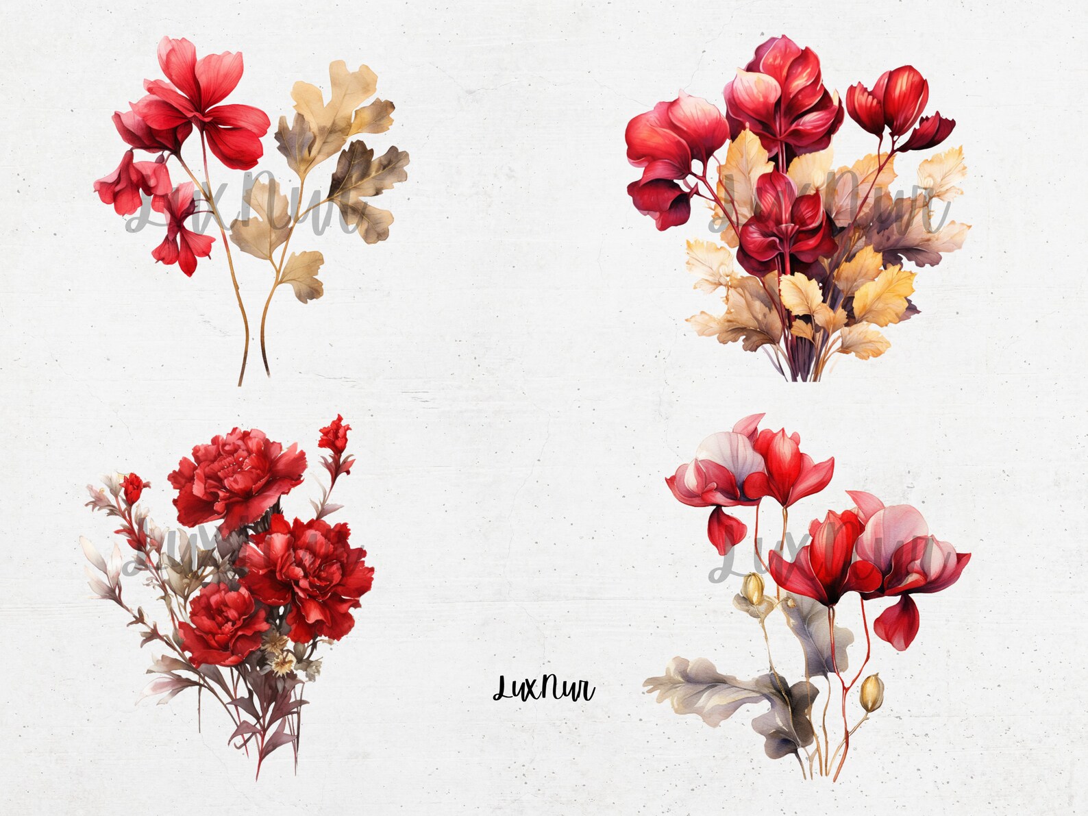 Watercolor Red and Gold Flowers Clipart Printable Spring - Etsy