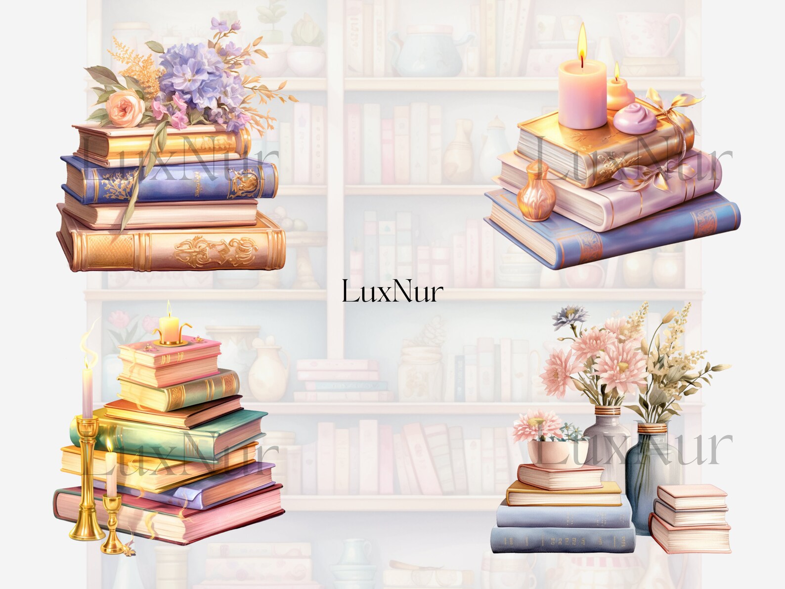 Watercolor Cottagecore Books Clipart Printable Cozy Reading - Etsy