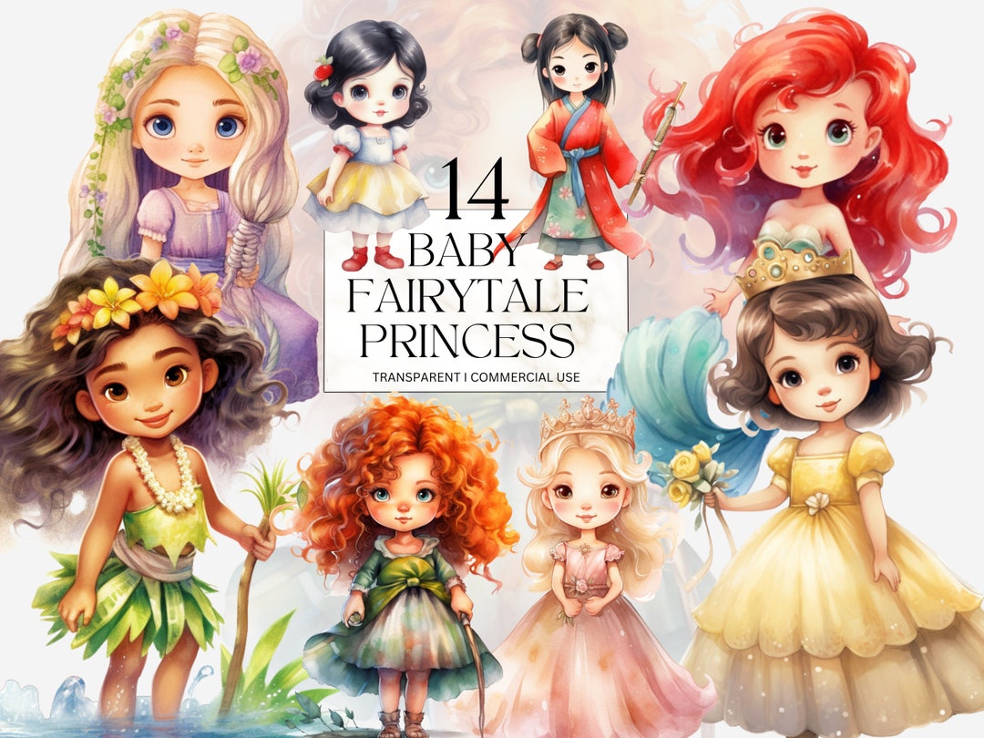 Watercolor Fairytale Princess Clipart Printable Belle Ariel Jasmine ...