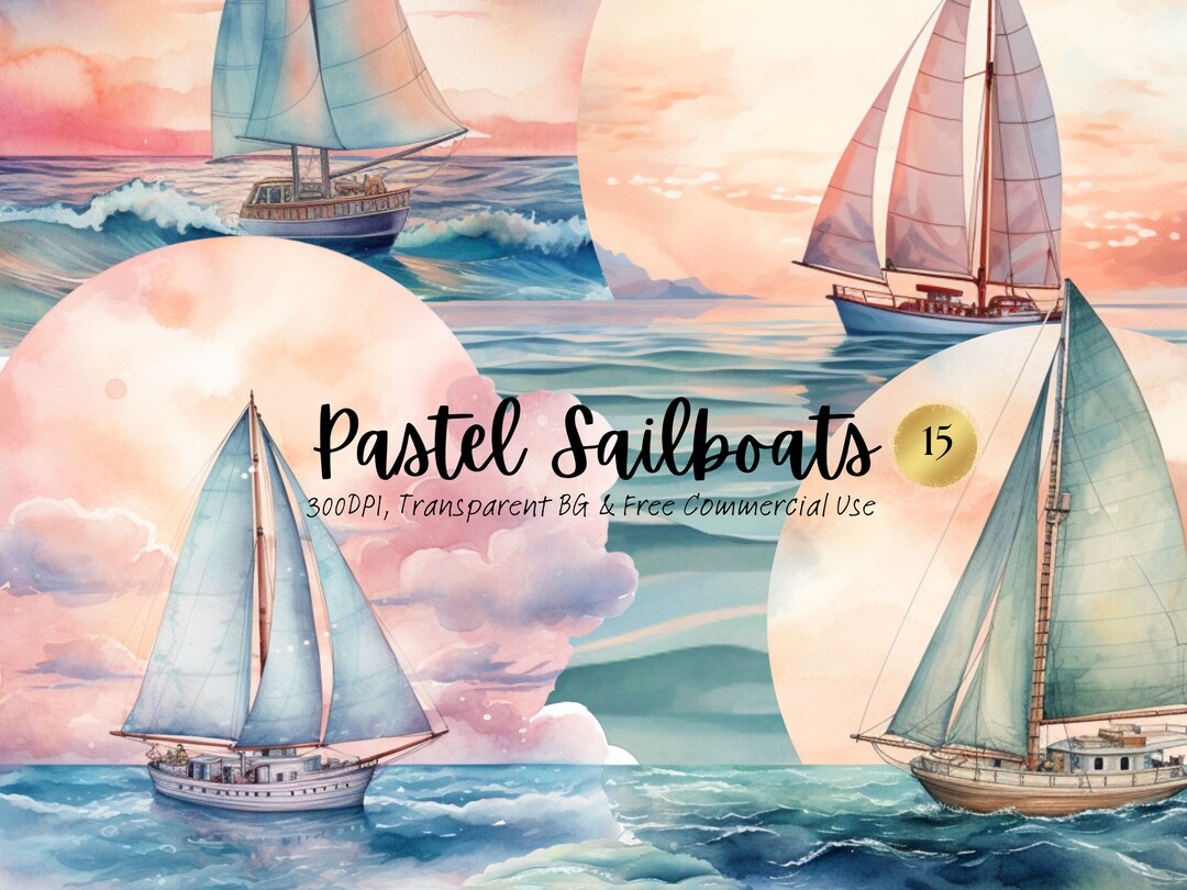 Watercolor Pastel Sailboats Clipart Printable Going Merry Png Magical ...