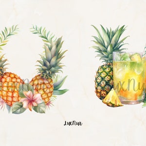 Watercolor Pineapple Clipart Printable Hawaiian Tropical Holiday Fruit ...