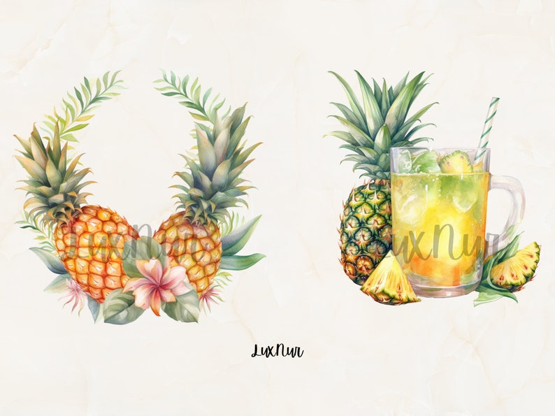 Watercolor Pineapple Clipart Printable Hawaiian Tropical - Etsy