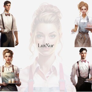 Watercolor Waiter & Waitress Clipart, Printable Restaurant Bistro Png ...