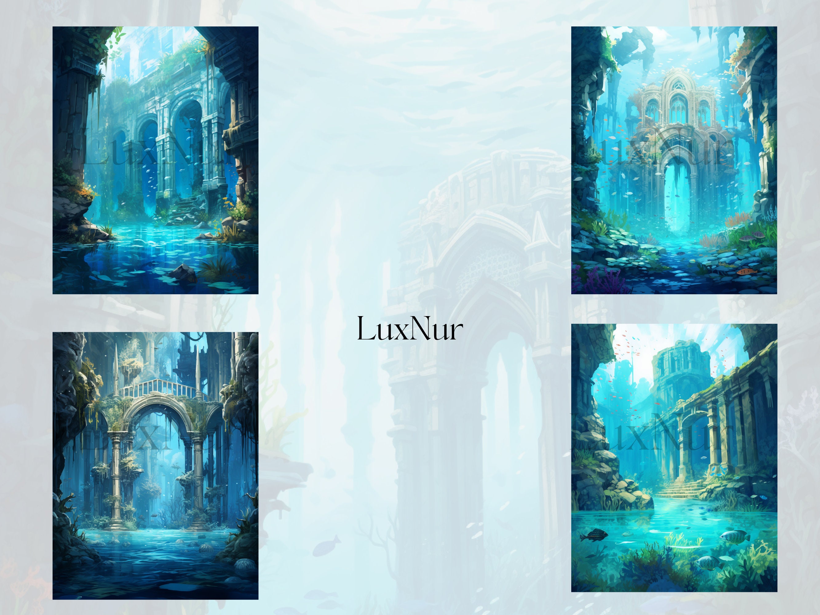 Watercolor Atlantis the Lost Empire Digital Paper Printable - Etsy