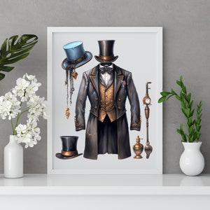 Watercolor Steampunk Gentleman Clipart, Printable Clockwork Fashion Png ...