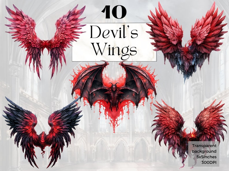 Watercolor Devil Wings Clipart Printable Hell Fallen Angel Png - Etsy