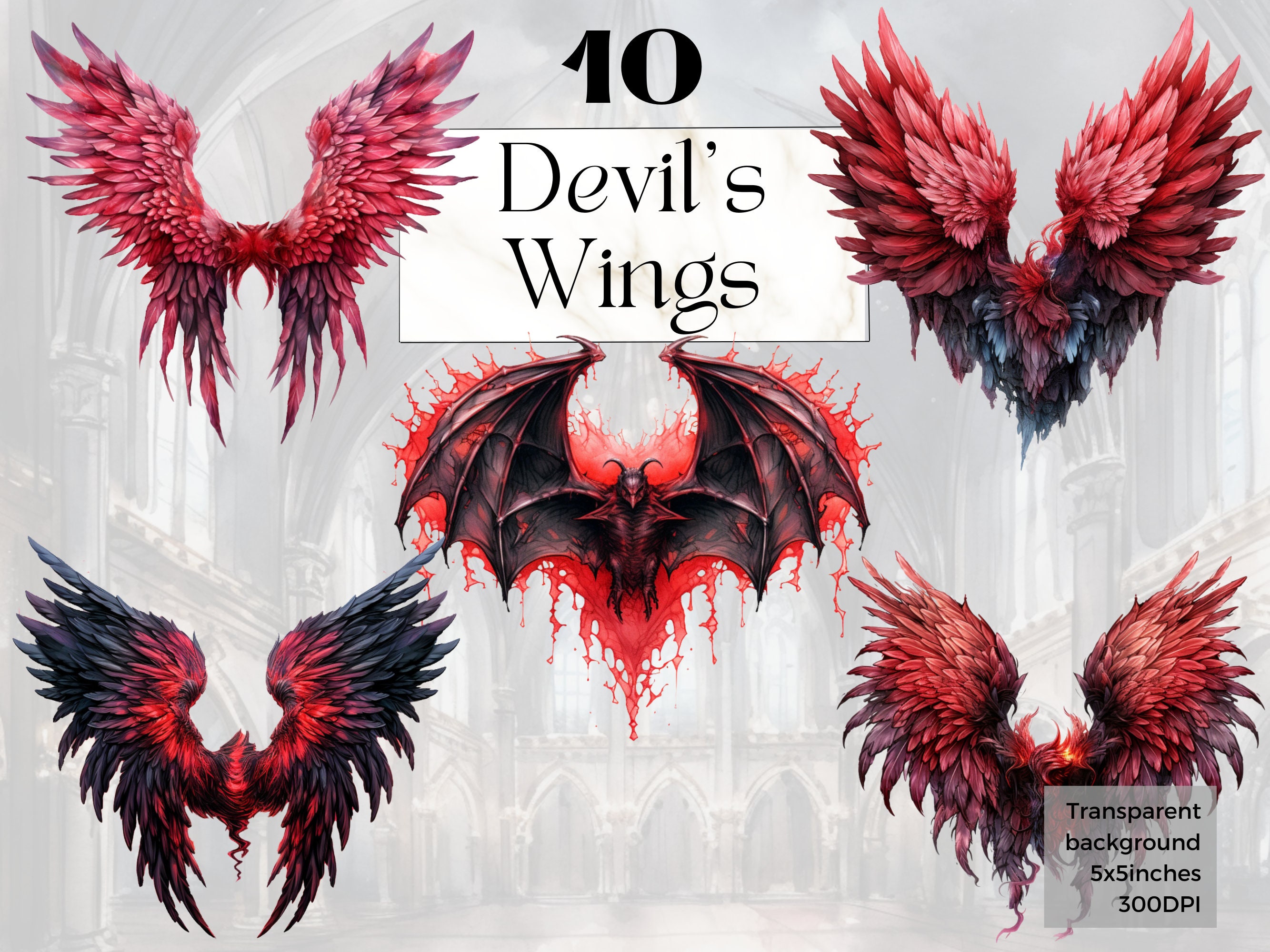 Watercolor Devil Wings Clipart Printable Hell Fallen Angel Png - Etsy