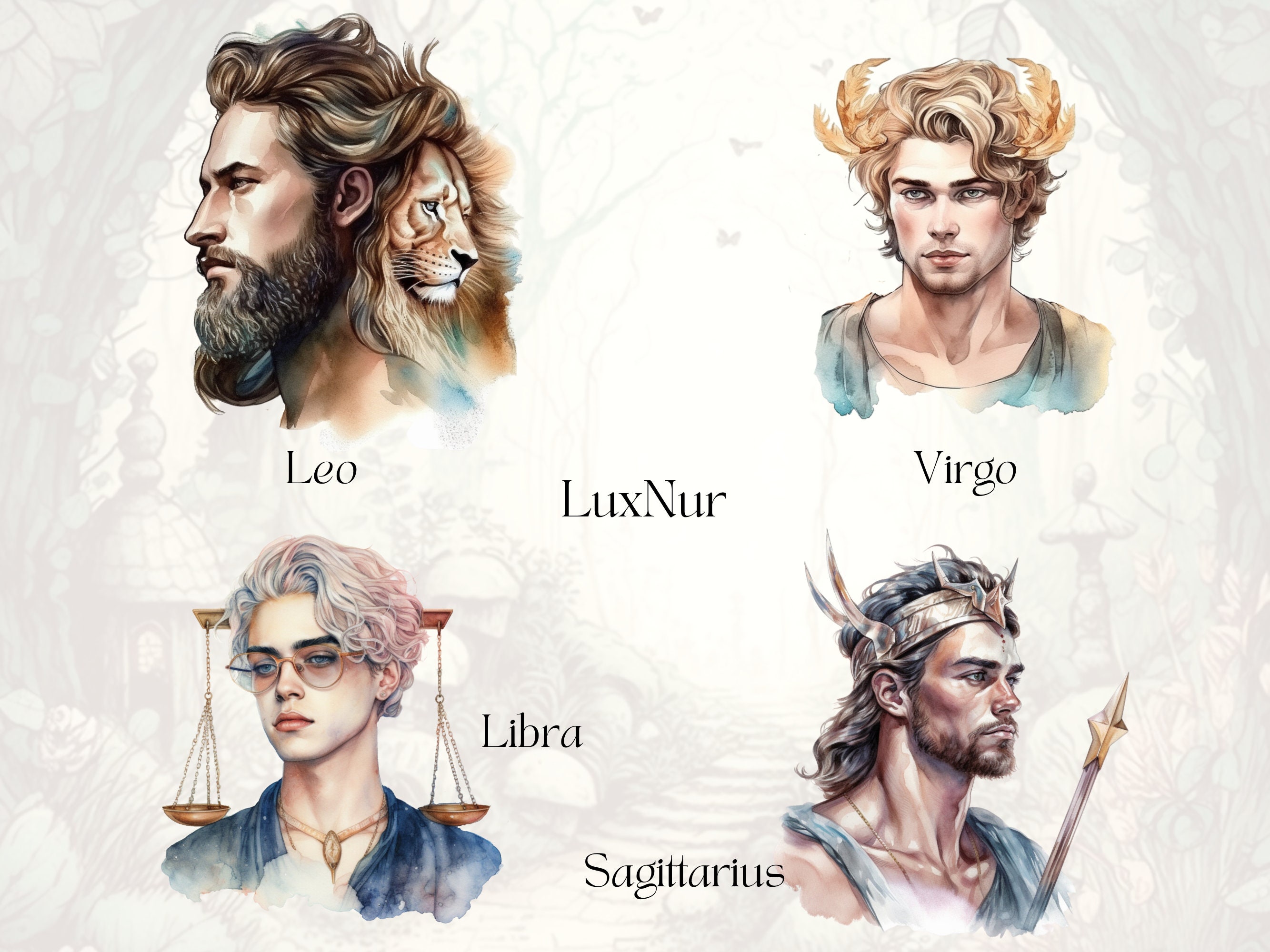 Watercolor Zodiac Sign God Png Clipart Printable Astrology - Etsy Canada