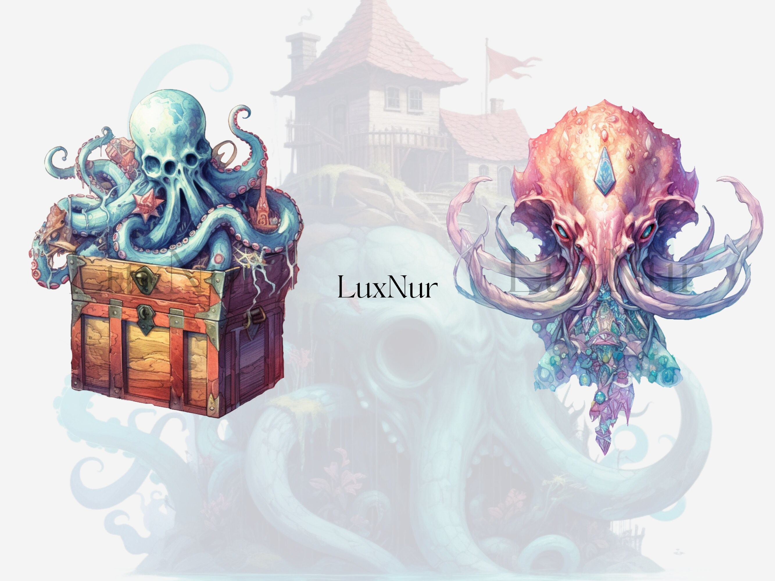 Watercolor Kraken Clipart Printable Giant Octopus Art Print - Etsy Australia