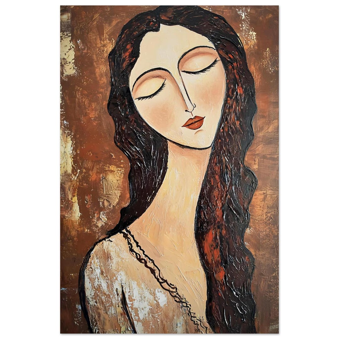 Serene Elongated Woman Portrait – Modern Expressionist Art on Aluminum ...