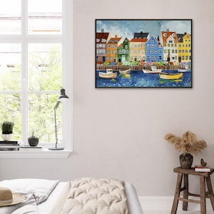 Charming Nyhavn Harbor: Naïve Folk Art Painting Premium Matte Paper ...