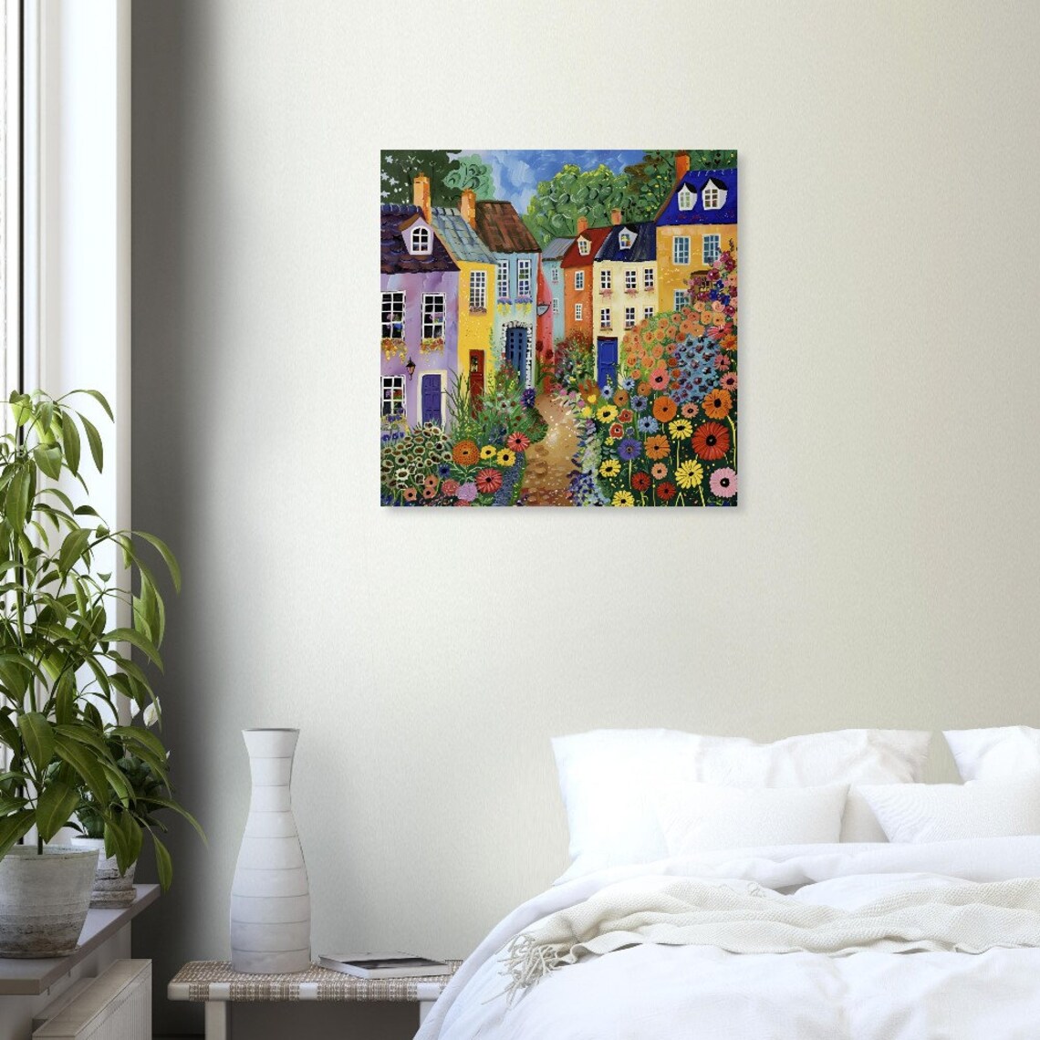 Naive Art Painting of Colorful Terraced Houses in England - Unique Foam ...