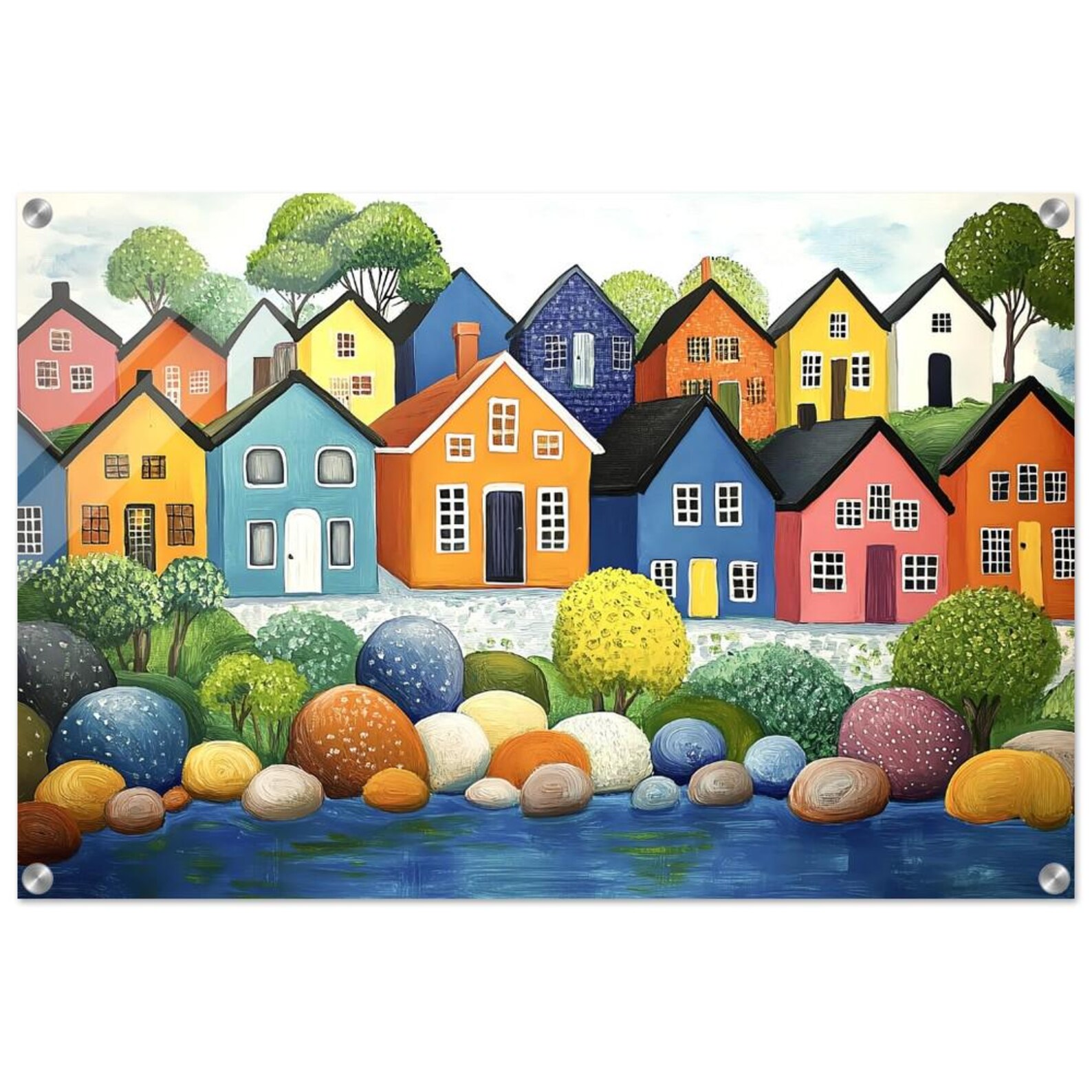 Colorful Houses Acrylic Print: Naive Art, Waterfront Decor - Etsy
