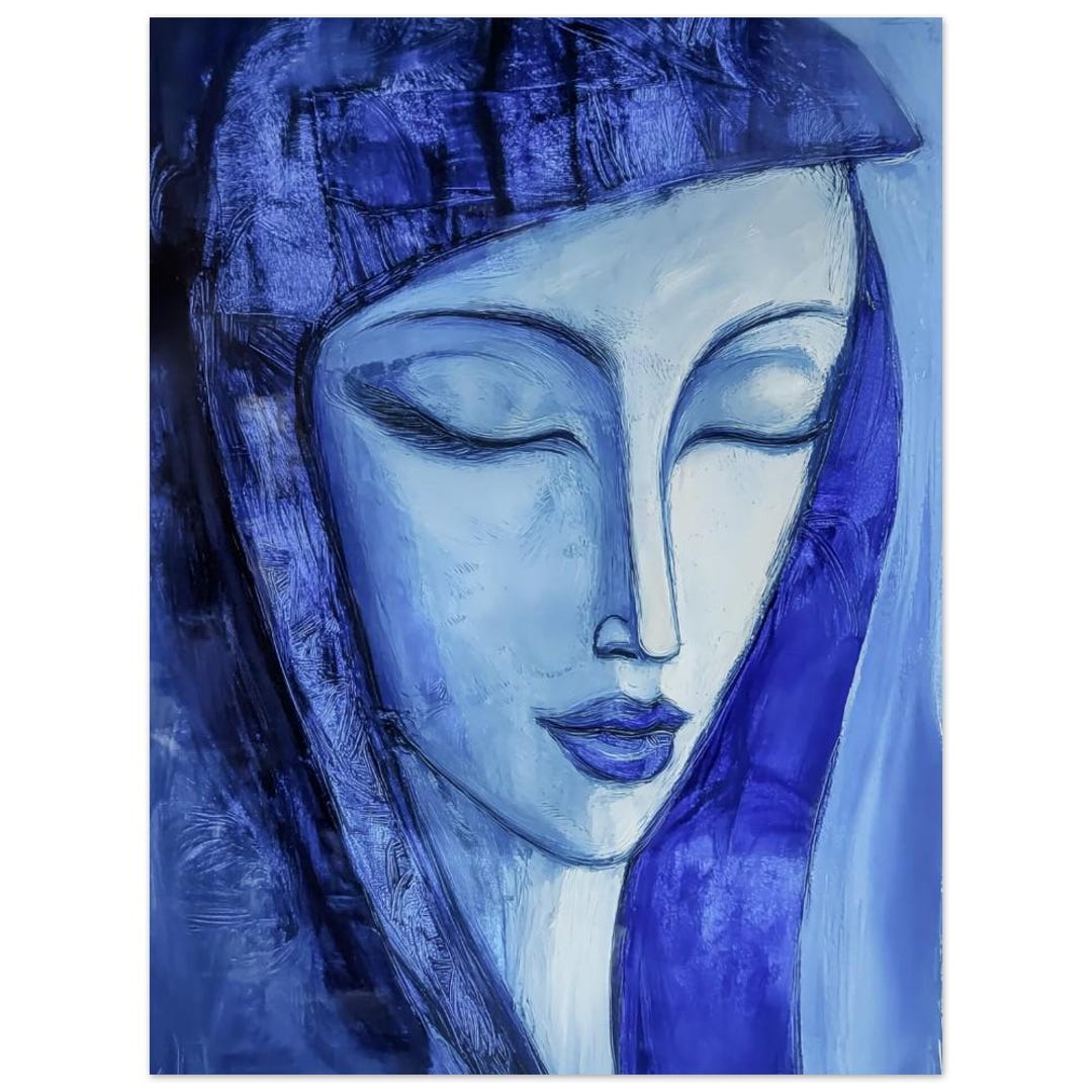 Blue Abstract Woman Art Print - Unique Feminine Portrait Painting in ...