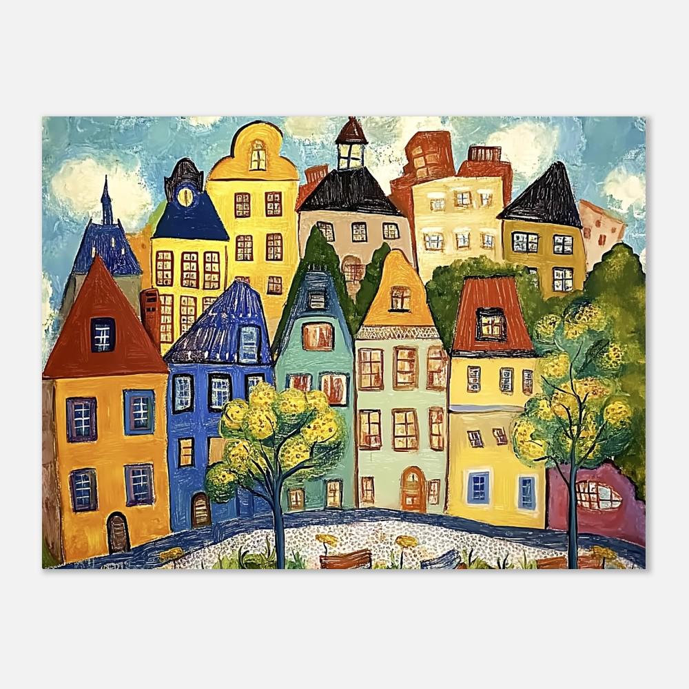 Naive Art Stockholm Art Print – Södermalm Whimsical Houses in Retro ...