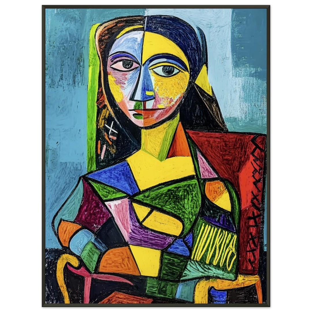 Colorful Cubist Woman Sitting in a Chair Abstract Art Print Classic ...