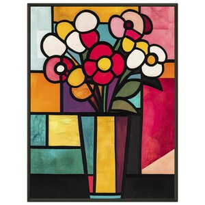 Cubist Flower Vase Painting With Graphic Touch Modern Art Classic Semi ...