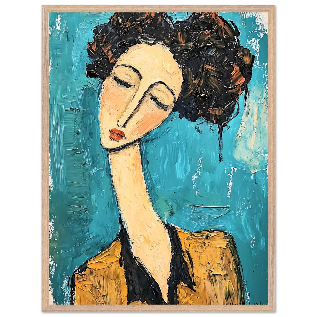 Abstract Woman Poster - Modern Retro Art - Blue Background - Framed ...