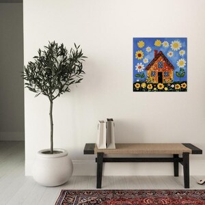 Whimsical Light Red-orange House With Floral Sky – Naïve Art on ...