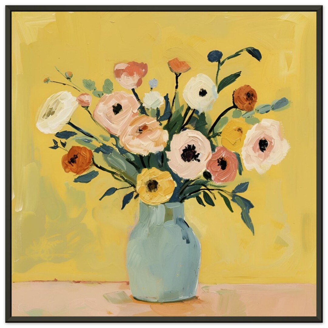 Abstract Painting of Green Vase With Romantic Flowers Classic Matte ...