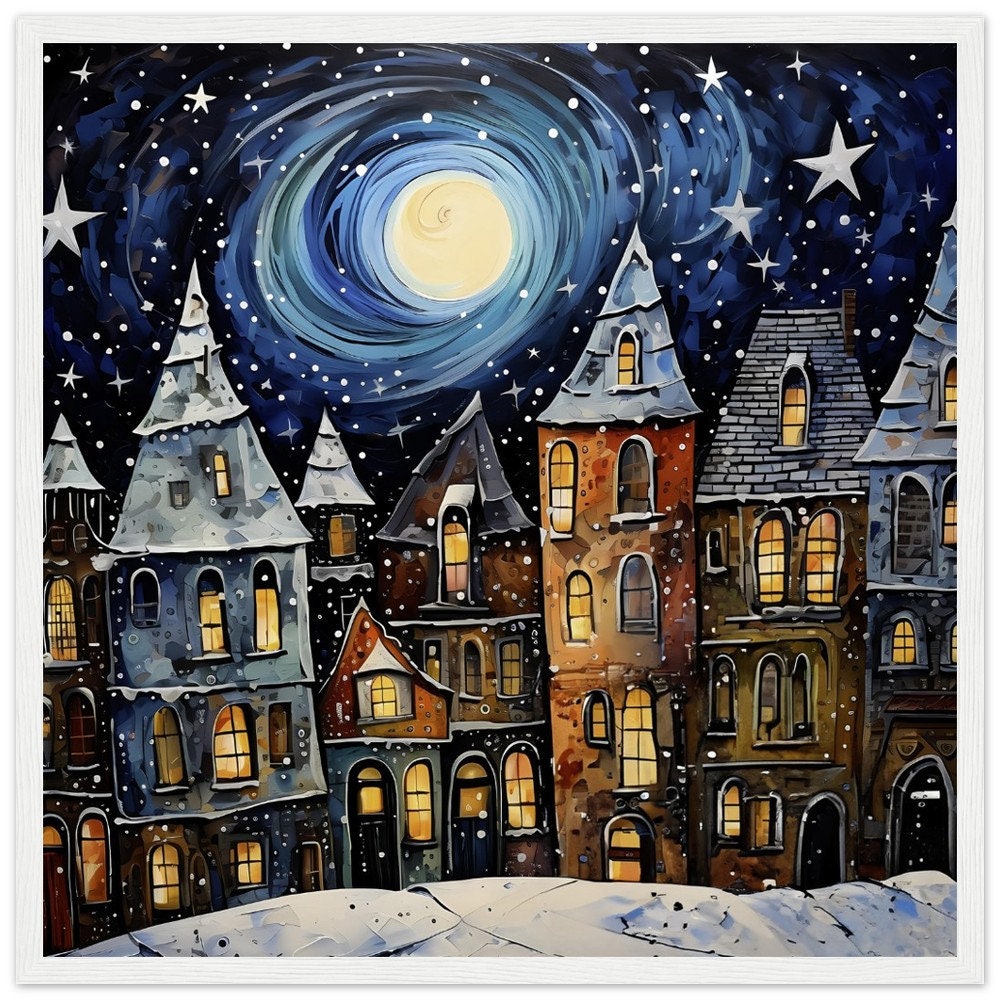 Whimsical Winter Wonderland Naive Art Painting Inspired by Van Gogh ...