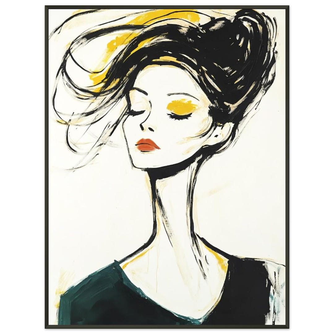 Abstract Woman in Green Dress - Long Neck Art Classic Semi-glossy Paper ...