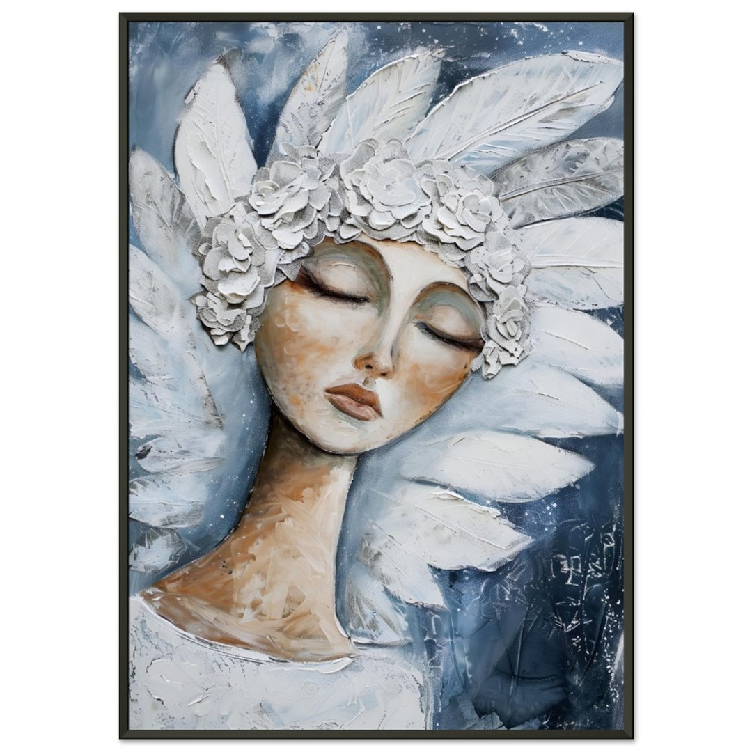 Unique Angel Portrait With White Floral Headdress and a Long Neck ...