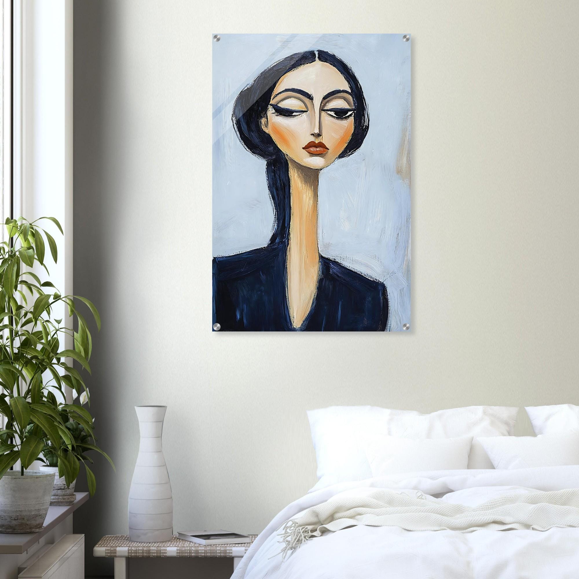 Acrylic Print of Long-necked Woman | Modern Modigliani Inspired Art ...