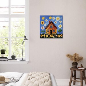 Whimsical Light Red-orange House With Floral Sky – Naïve Art on ...
