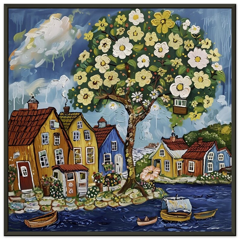 Wonderful Naive Art Painting of a Tree With Large Flowers and Whimsical ...