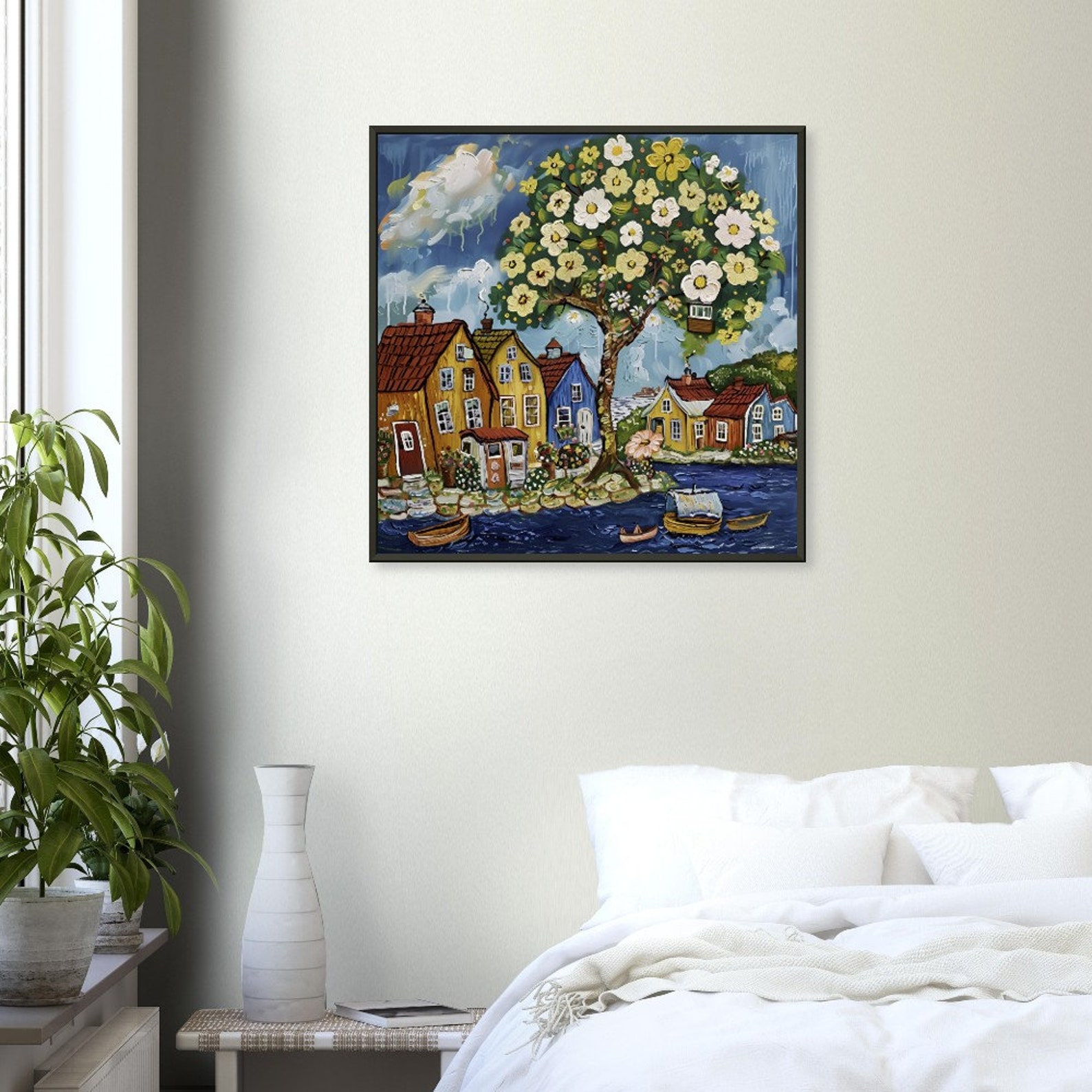 Wonderful Naive Art Painting of a Tree With Large Flowers and Whimsical ...