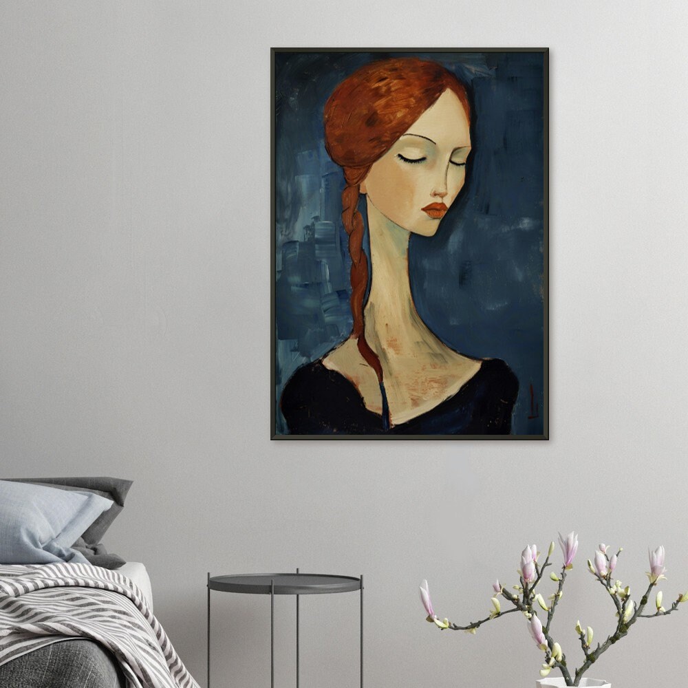 Modigliani Inspired Portrait - Serene Woman With Red Braided Ponytail ...