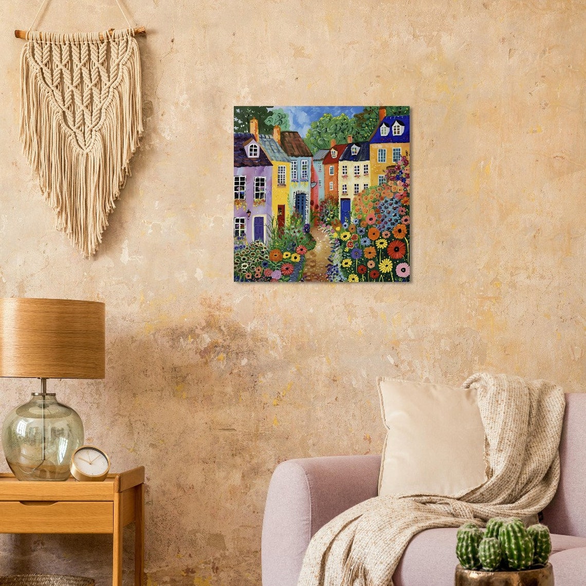 Naive Art Painting of Colorful Terraced Houses in England - Unique Foam ...