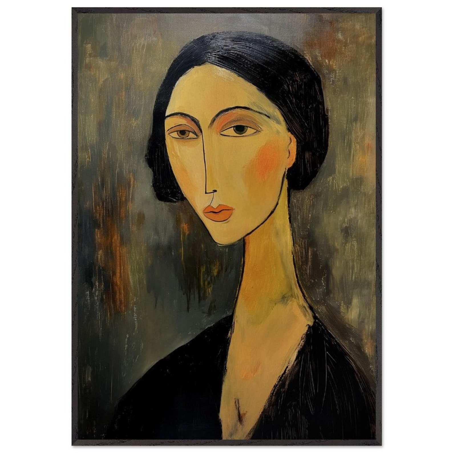 Modigliani Inspired Portrait - Unique Painting of Woman With Black Hair ...
