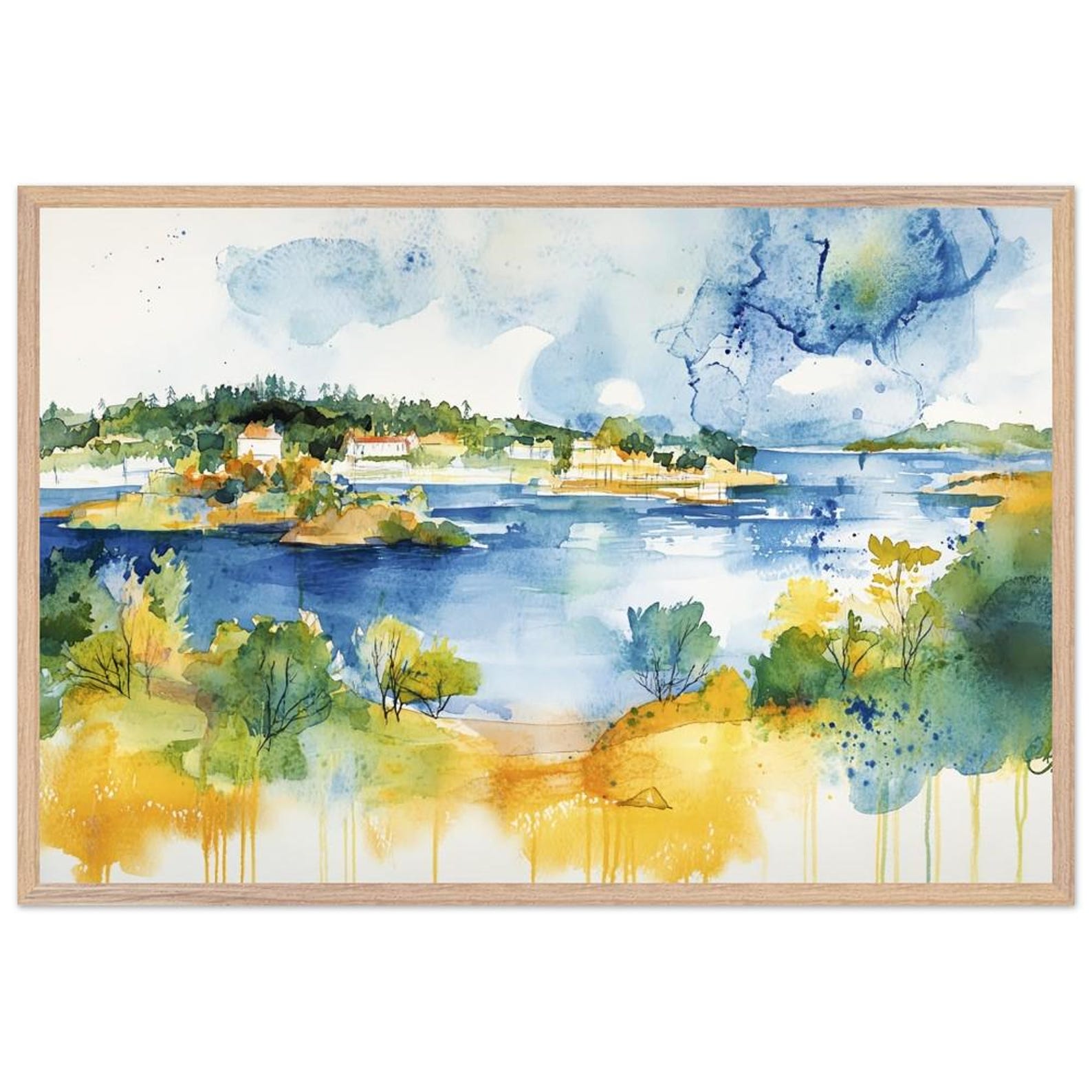 Stockholm Archipelago Watercolor Art Print – Vibrant Colors & Dripping ...