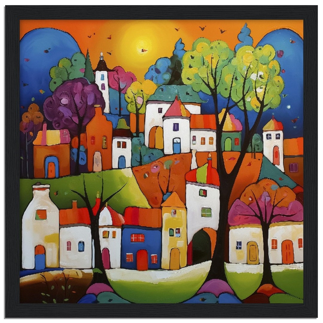 Village Naive Art Painting Poster Digital Print With Premium - Etsy