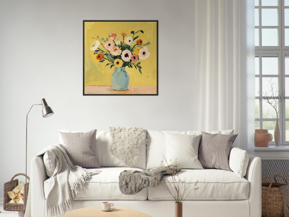 Abstract Painting of Green Vase With Romantic Flowers Classic Matte ...