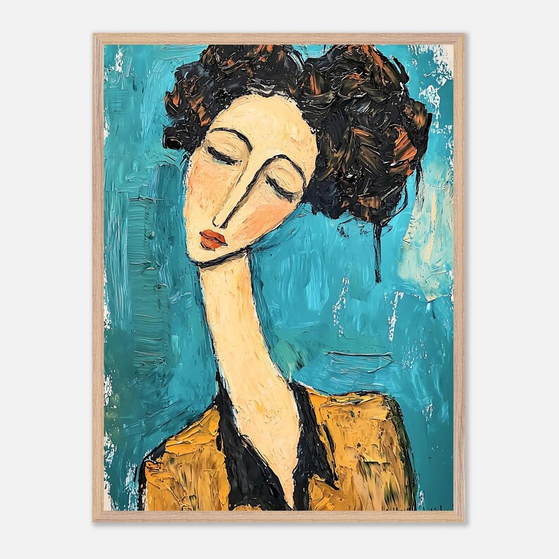 Abstract Woman Poster - Modern Retro Art - Blue Background - Framed ...