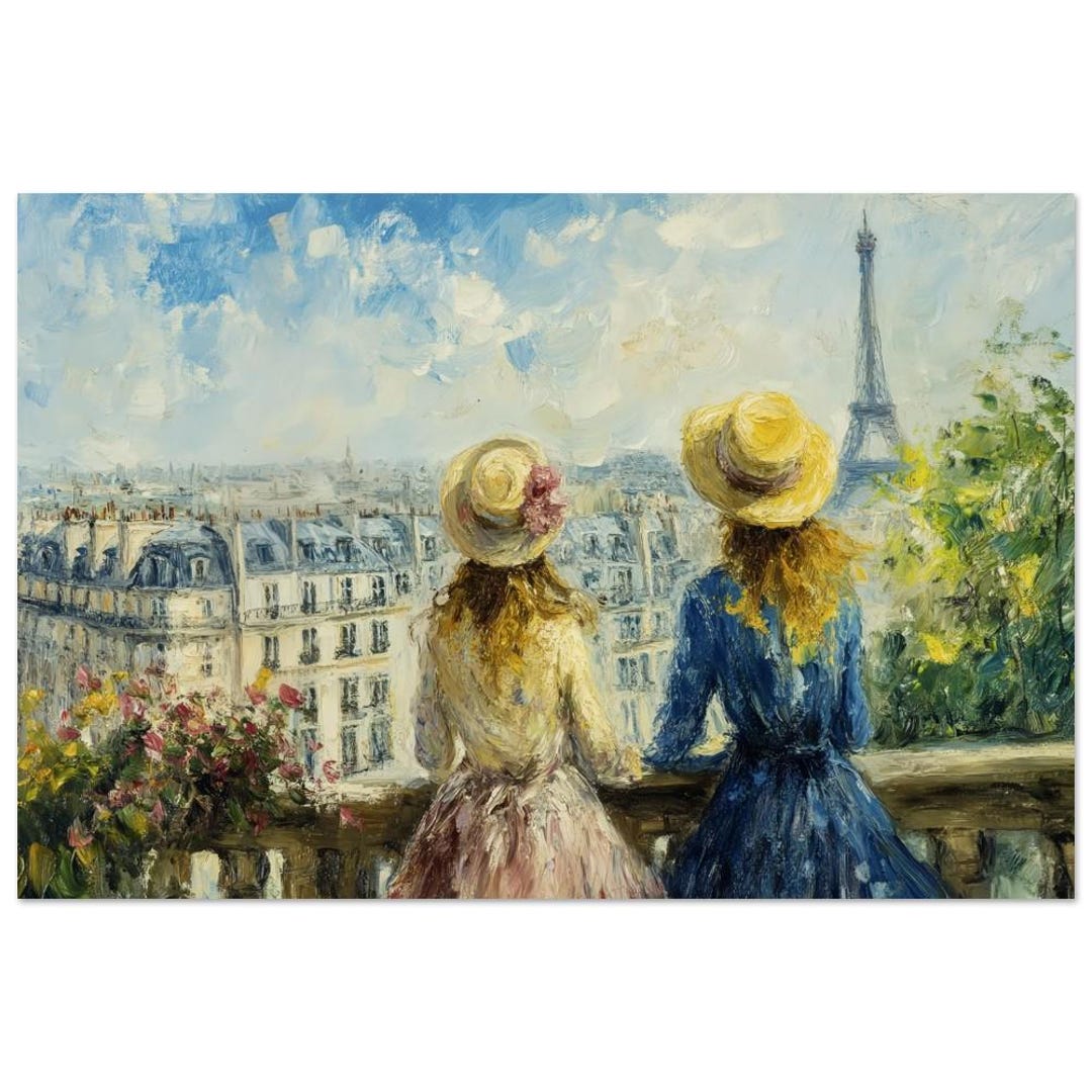 Parisian Gaze: Impressionist Painting of Two Women Overlooking Paris ...
