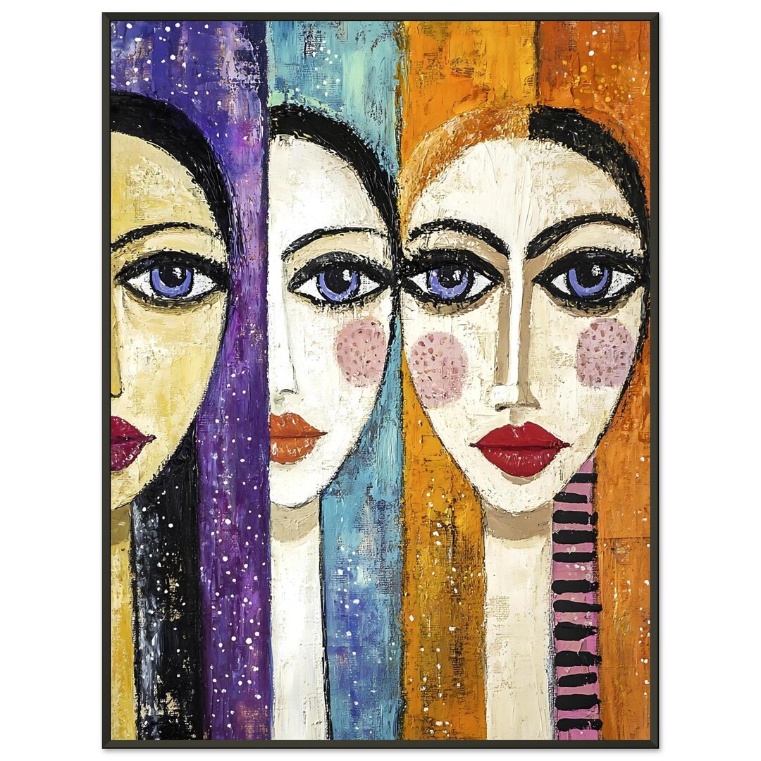 Framed Women's Faces Poster Art - Big Eyes & Lips - Vibrant Wall Decor ...