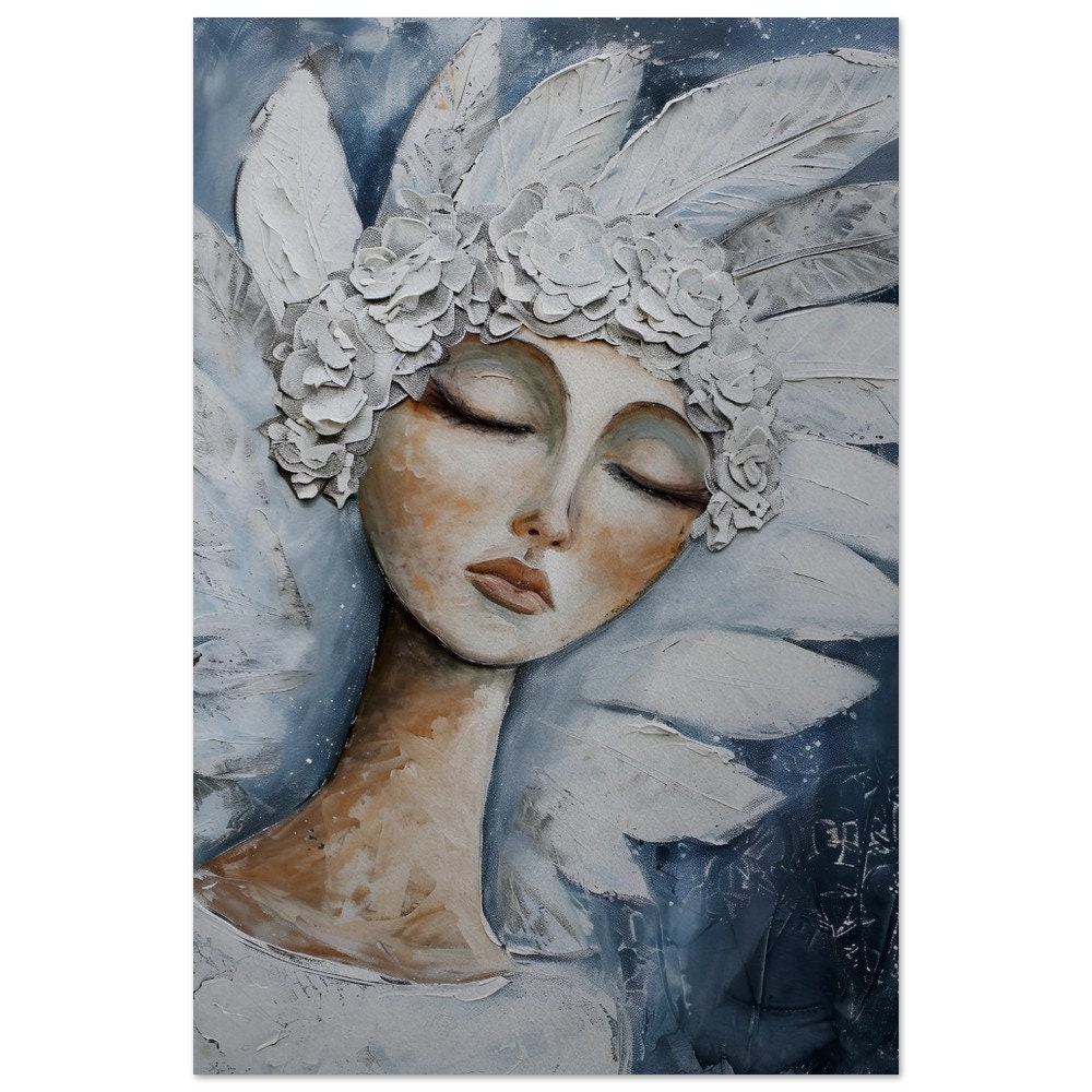 Unique Angel Portrait With White Floral Headdress and a Long Neck ...