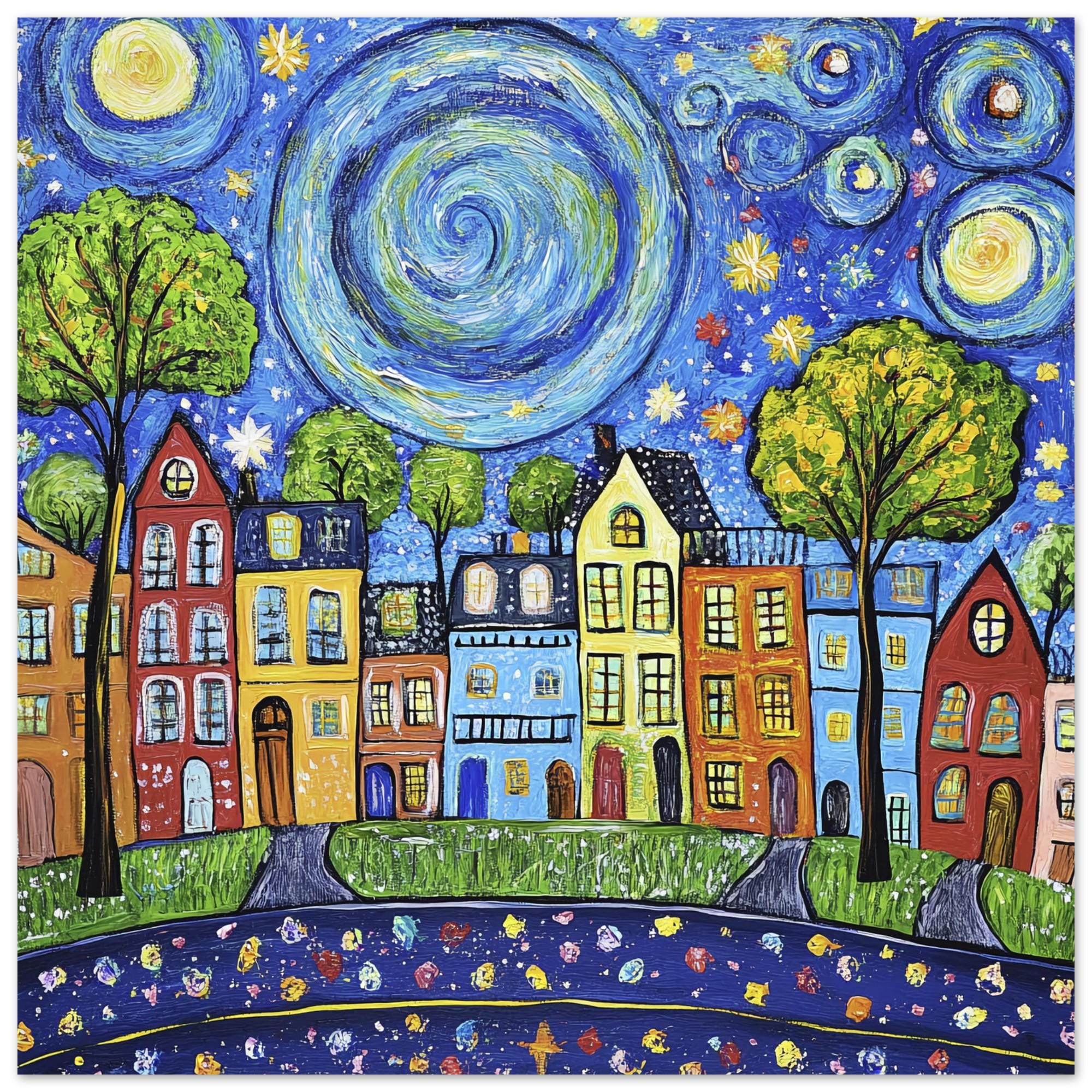 Whimsical Naive Art Foam Print - Colorful Houses & Dreamy Sky Decor - Etsy