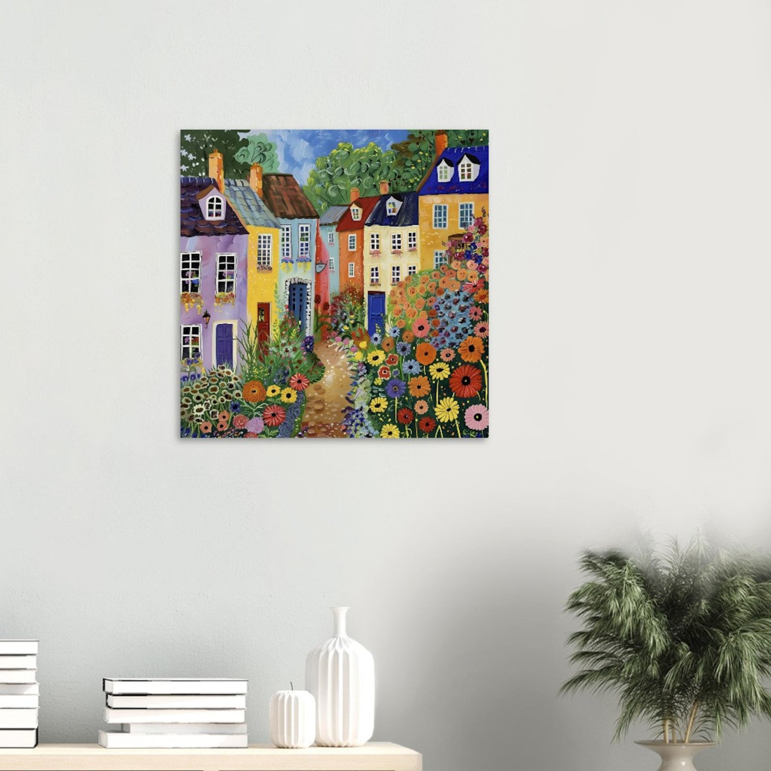 Naive Art Painting of Colorful Terraced Houses in England - Unique Foam ...
