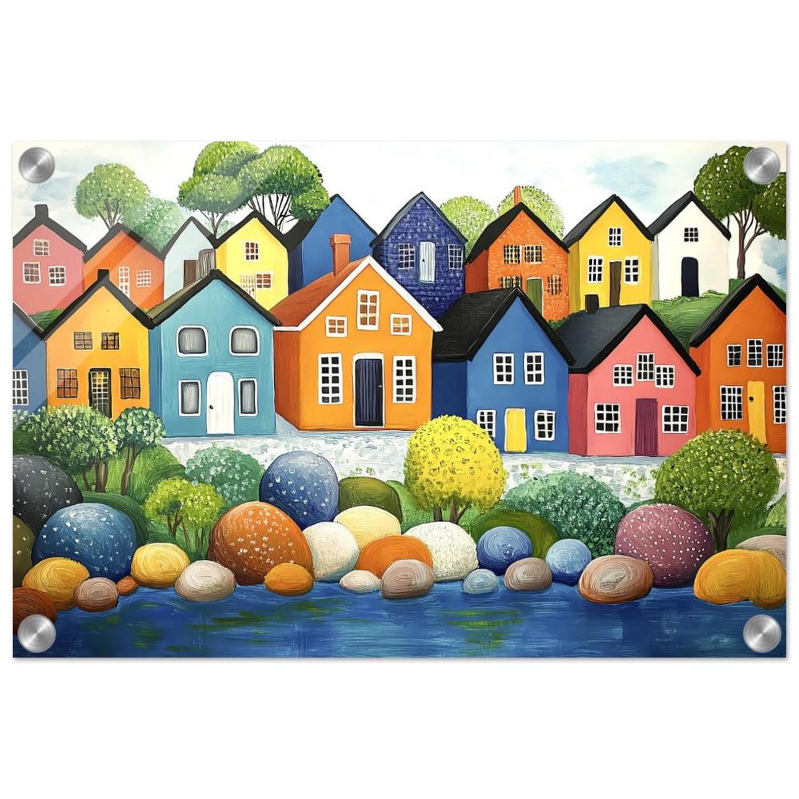 Colorful Houses Acrylic Print: Naive Art, Waterfront Decor - Etsy