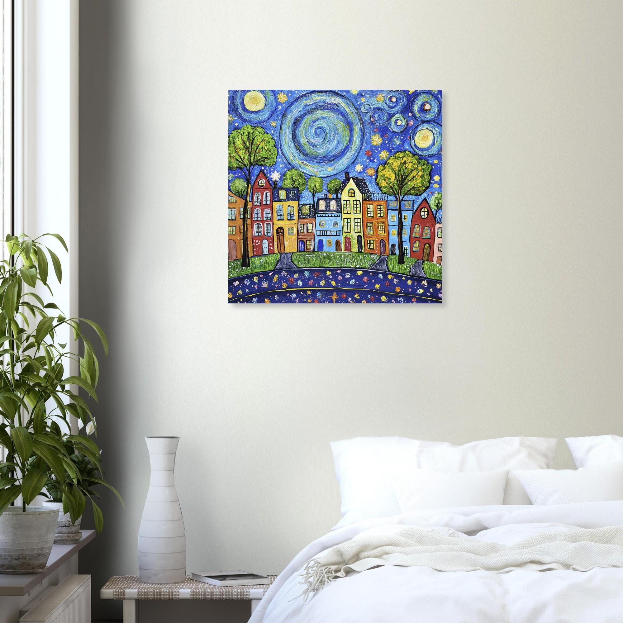 Whimsical Naive Art Foam Print - Colorful Houses & Dreamy Sky Decor - Etsy
