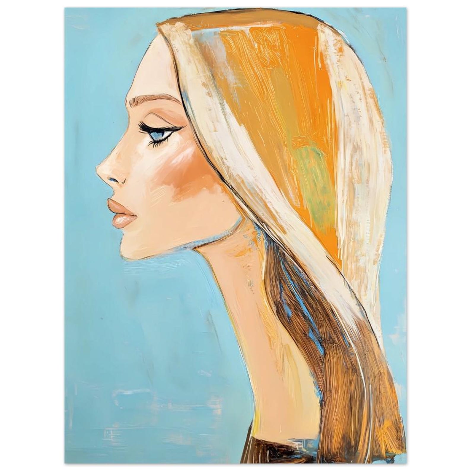 Modern Side Profile of Blonde Woman - Elegant Art on Aluminum - Etsy