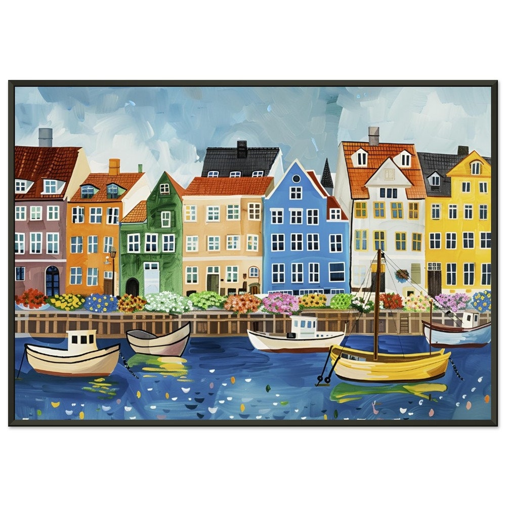Charming Nyhavn Harbor: Naïve Folk Art Painting Premium Matte Paper ...