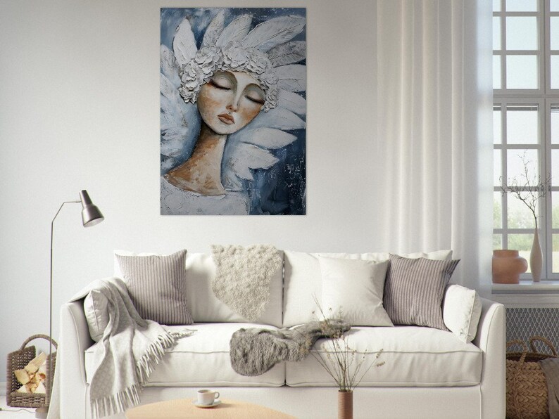 Unique Angel Portrait With White Floral Headdress and a Long Neck ...