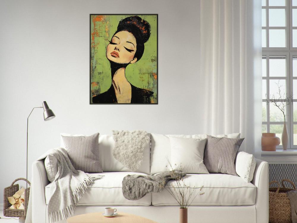 Retro Vintage Framed Poster: Woman With Hair up - Green & Orange Wall ...