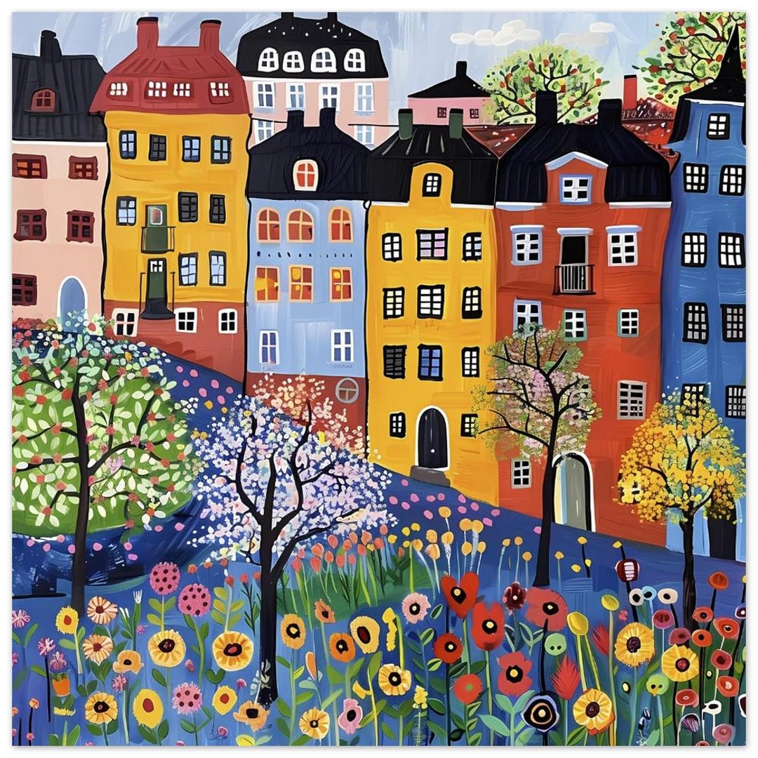 Naïve Art Foam Print: Colorful Södermalm Buildings, Stockholm - Etsy